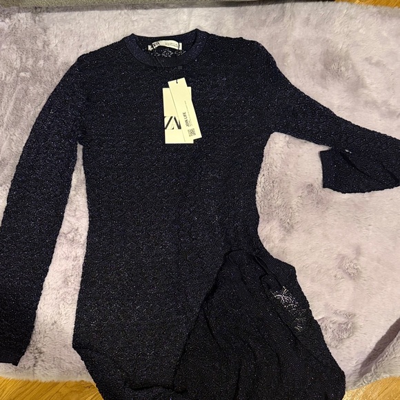 Zara | Dresses | Zara Midnight Blue Textured Knit Dress | Poshmark